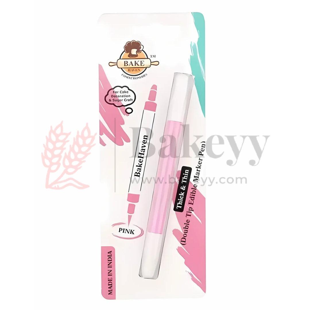 BakeHaven Double‑Tip Edible Marker – Pink | Dual‑Nib Food‑Safe Pen for ...