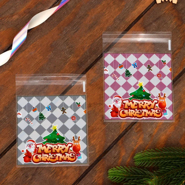 Christmas Theme Cellophane Bags | Self-Seal Treat Pockets | Pack of 10