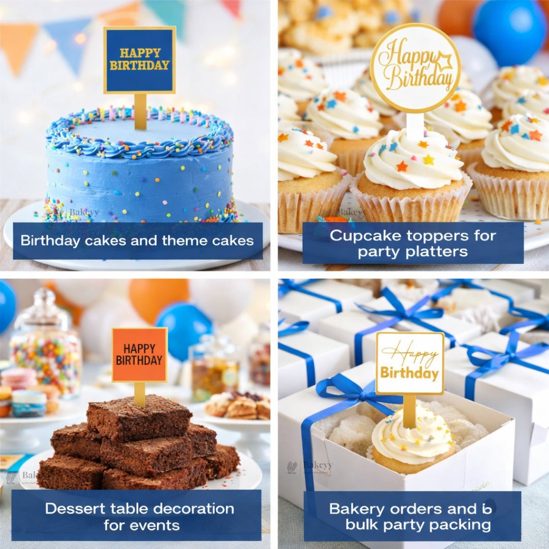 Happy Birthday Cake Topper Set | Assorted Mini Placards for Cakes, Cup